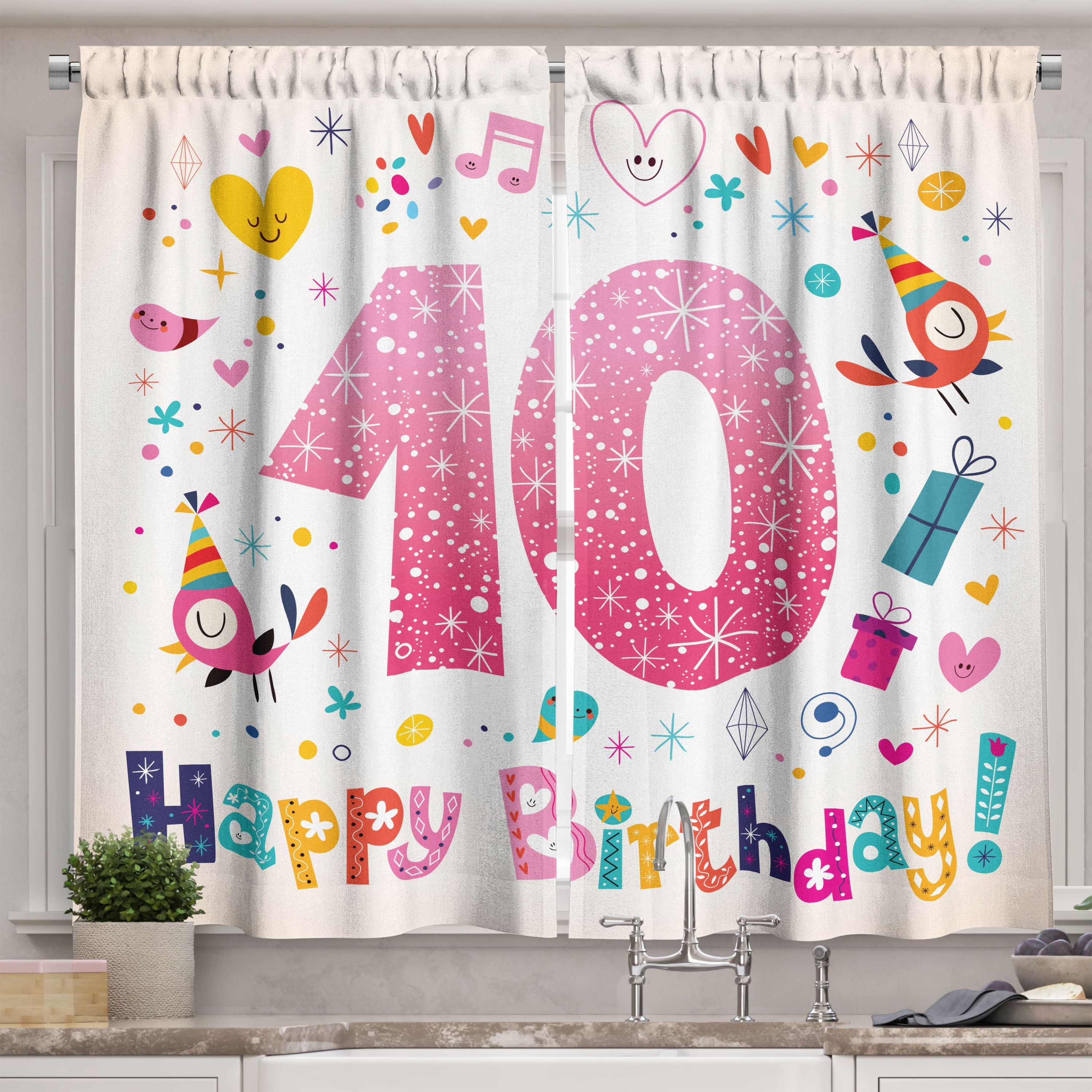 Number Curtains 2 Panels Set, Happy Birthday Ten Years Kids Anniversary ...