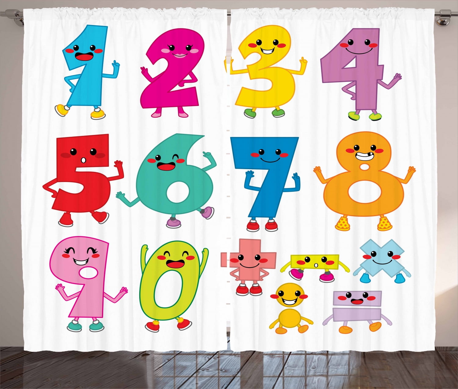 Ambesonne Number Curtains 2 Panel Set, Joyful Comic Numerals, 108" x 96 ...