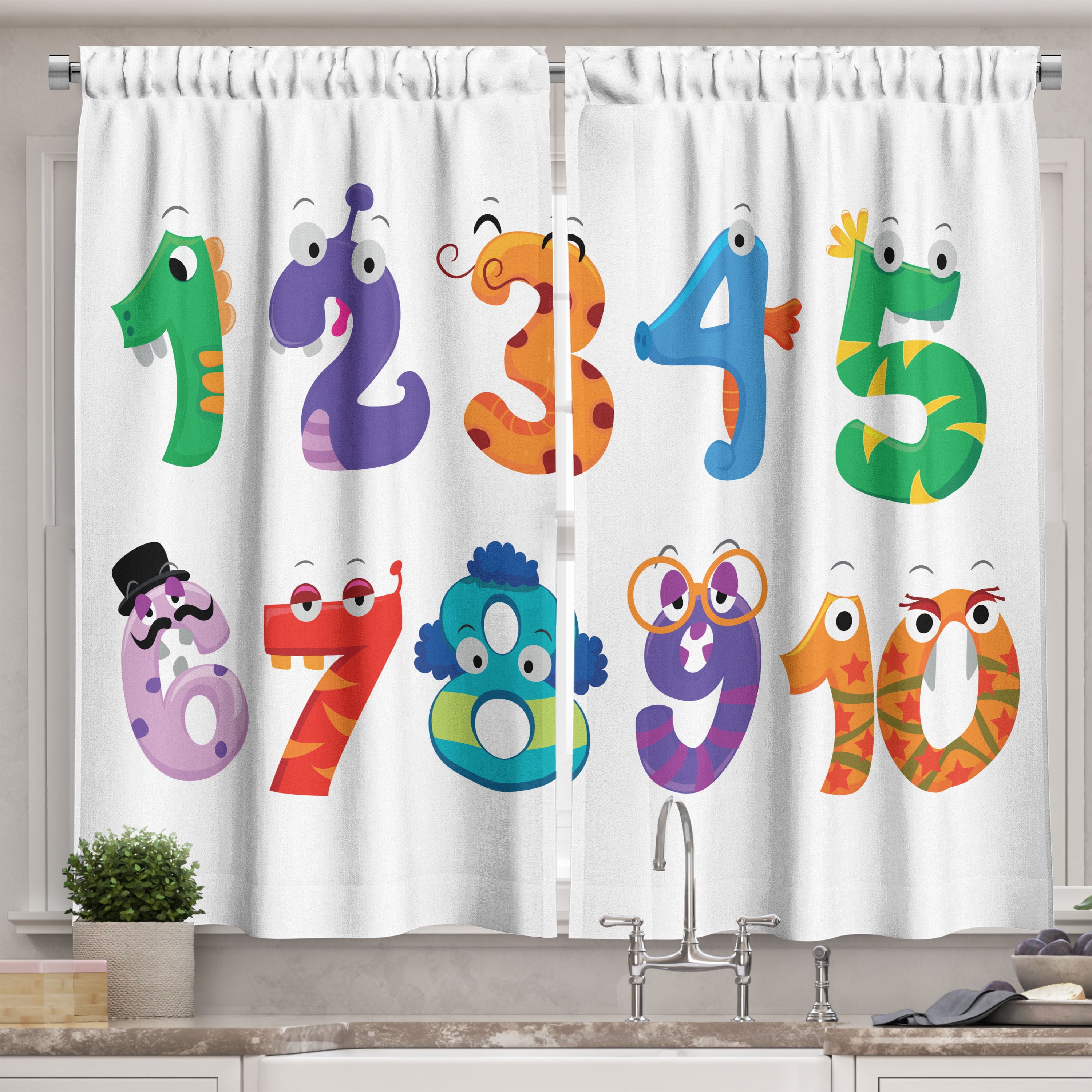 Ambesonne Number Kitchen Curtains, Math Funny Characters, 55"x39 ...