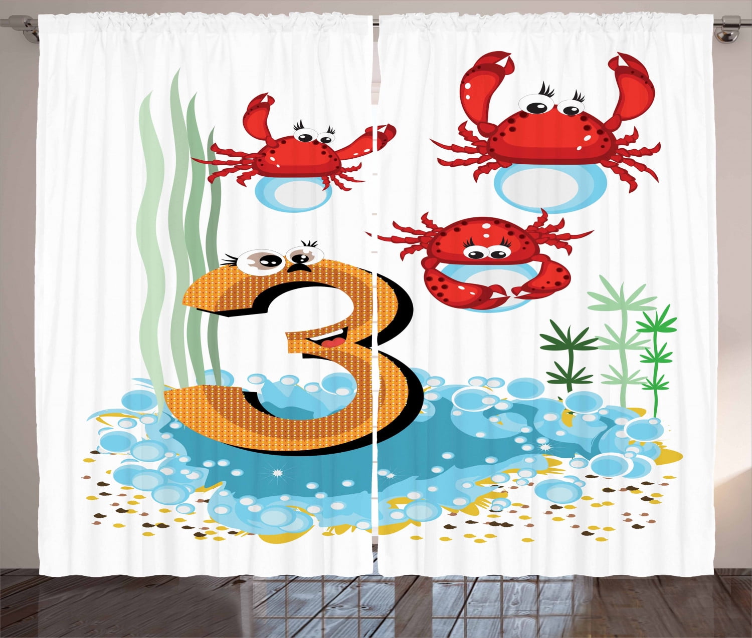 Number Curtains 2 Panels Set, Sea Animals Crabs Coral Reef Happy ...