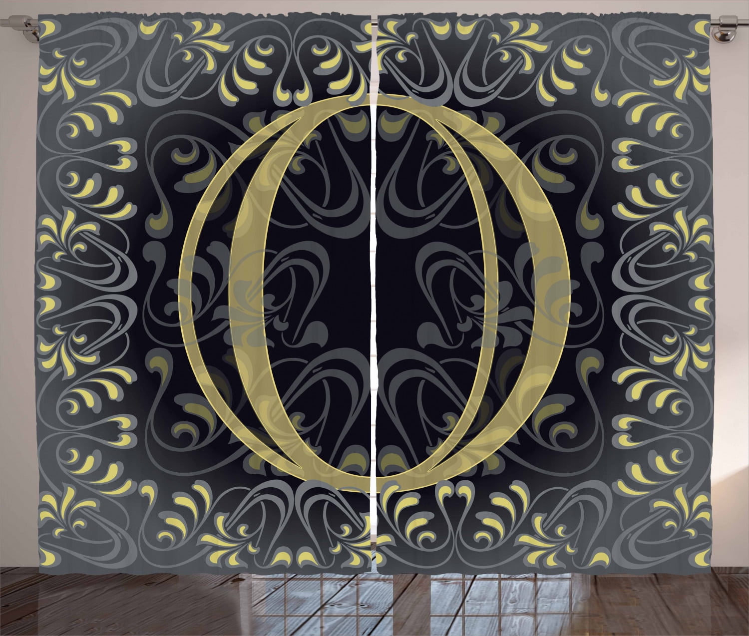 Ambesonne Number Curtains 2 Panel Set, Victorian 0 Damask, 108" x 84 ...