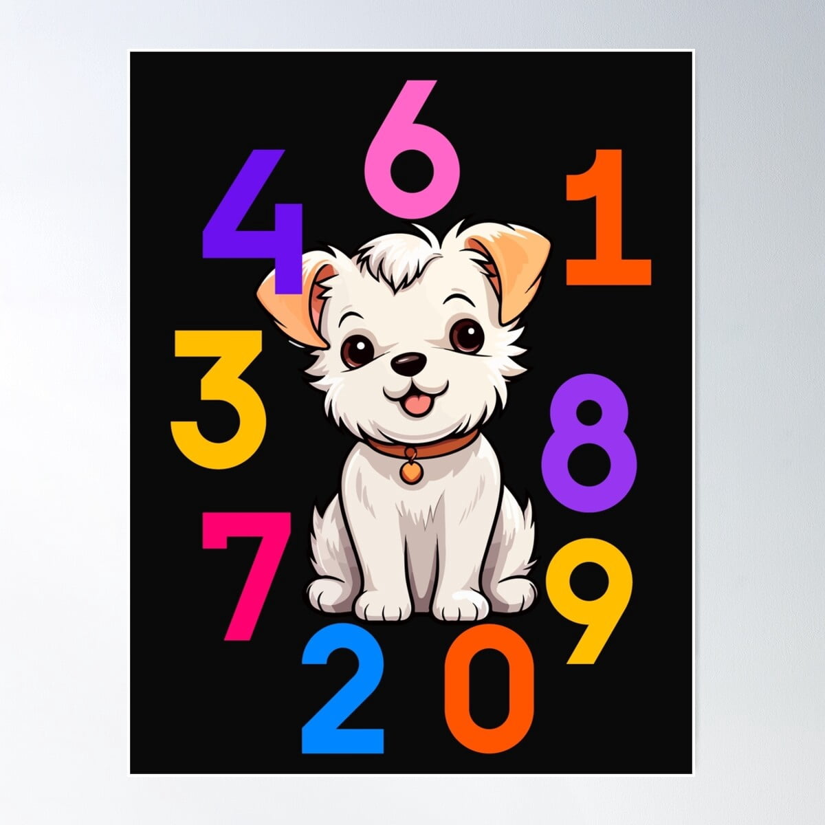 Number Day For Kids Cute Dog,Numbers Costume Poster Wall Art, Modern ...