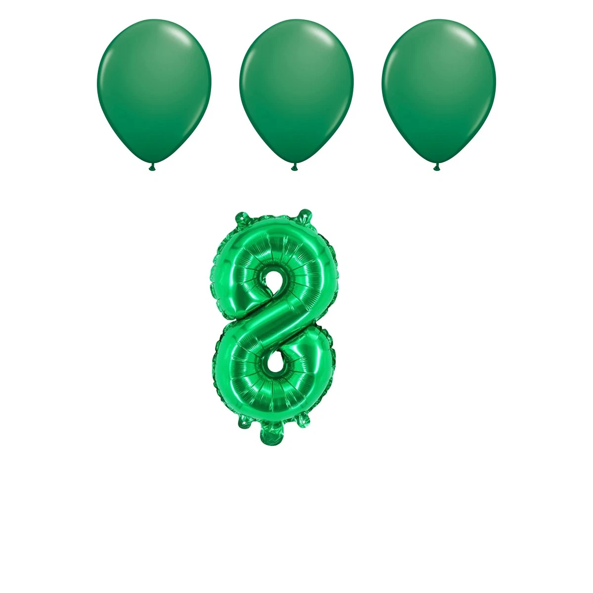 Number Eight 8 Green Balloon 32 Inch Foil Mylar Birthday 3 Green Latex ...