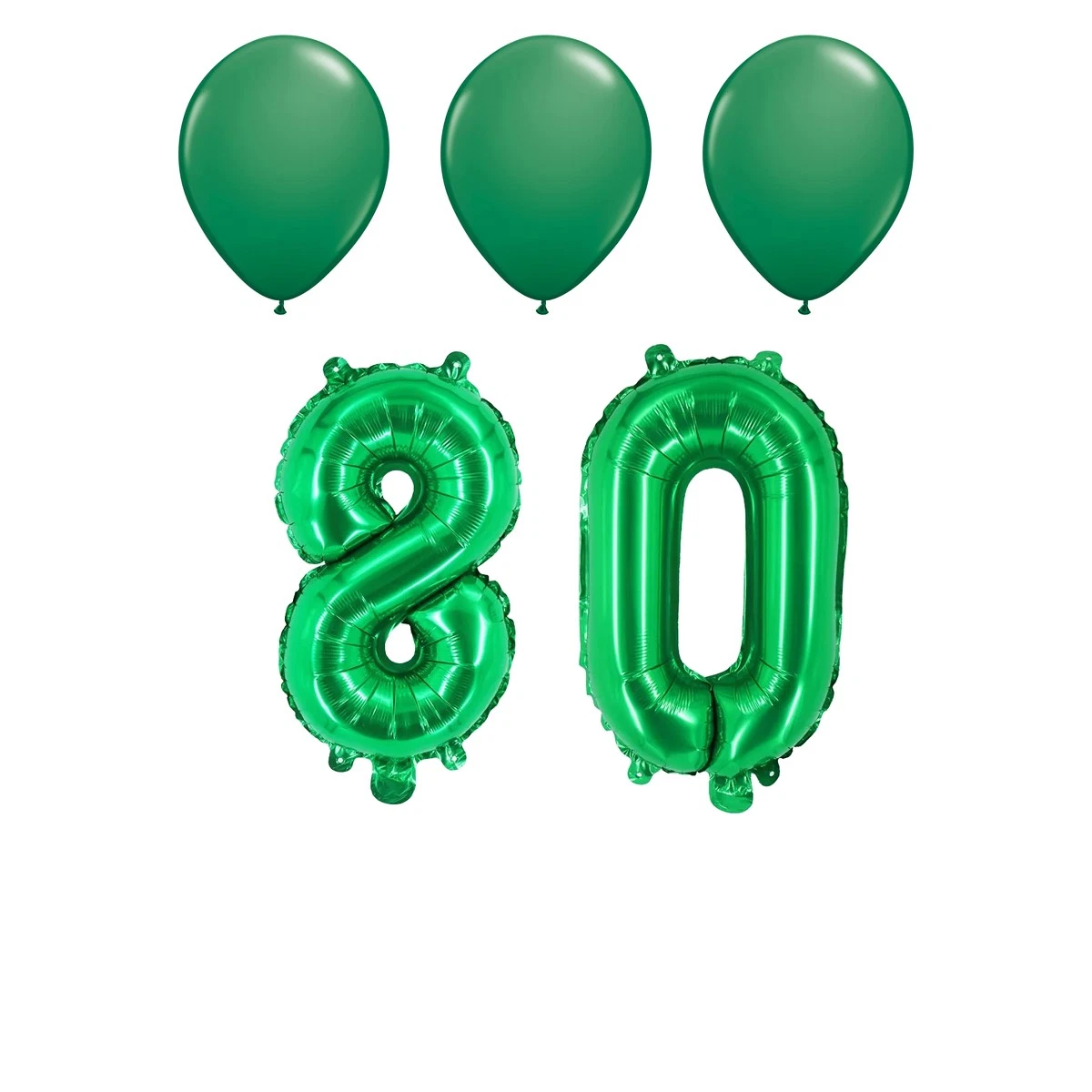 Number Eighty 80 Green Balloon 32 Inch Mylar Birthday 3 Green Latex ...