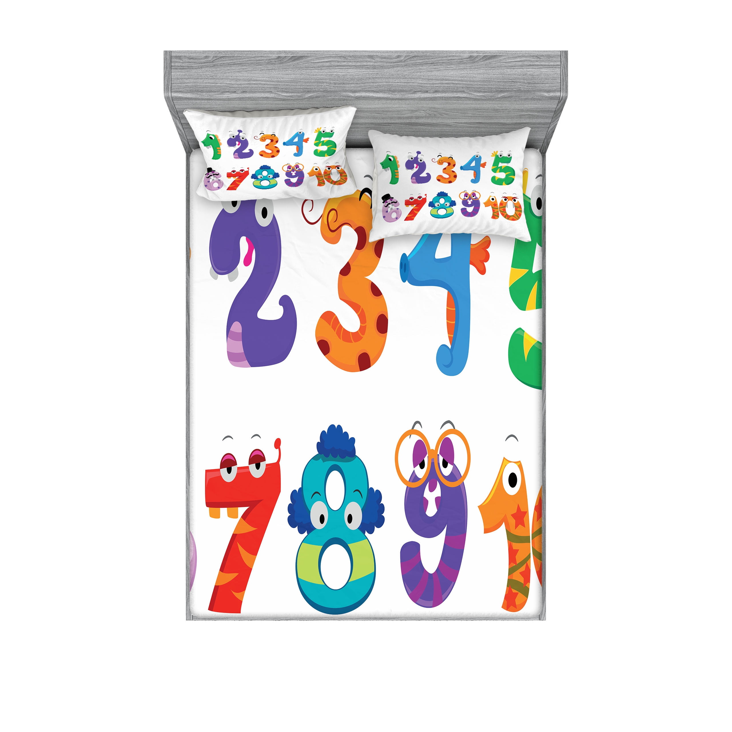 Number Fitted Sheet & Pillow Sham Set, Math Signs as Funny Characters ...