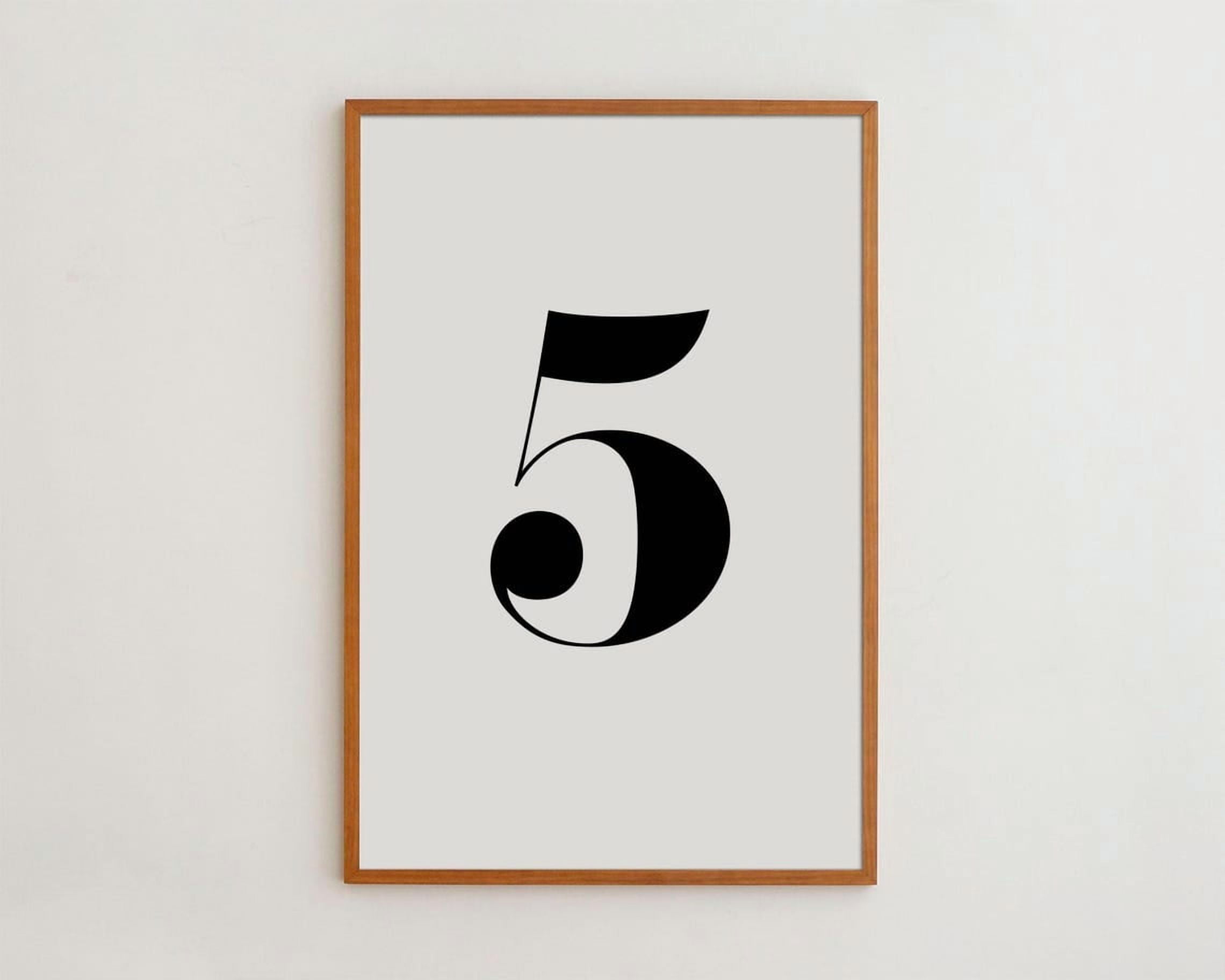 Number Five Print Poster Black And White Typography Wall Art UNFRAMED ...