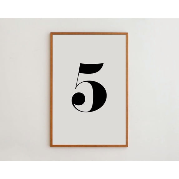 Number Five Print Poster Black And White Typography Wall Art UNFRAMED ...