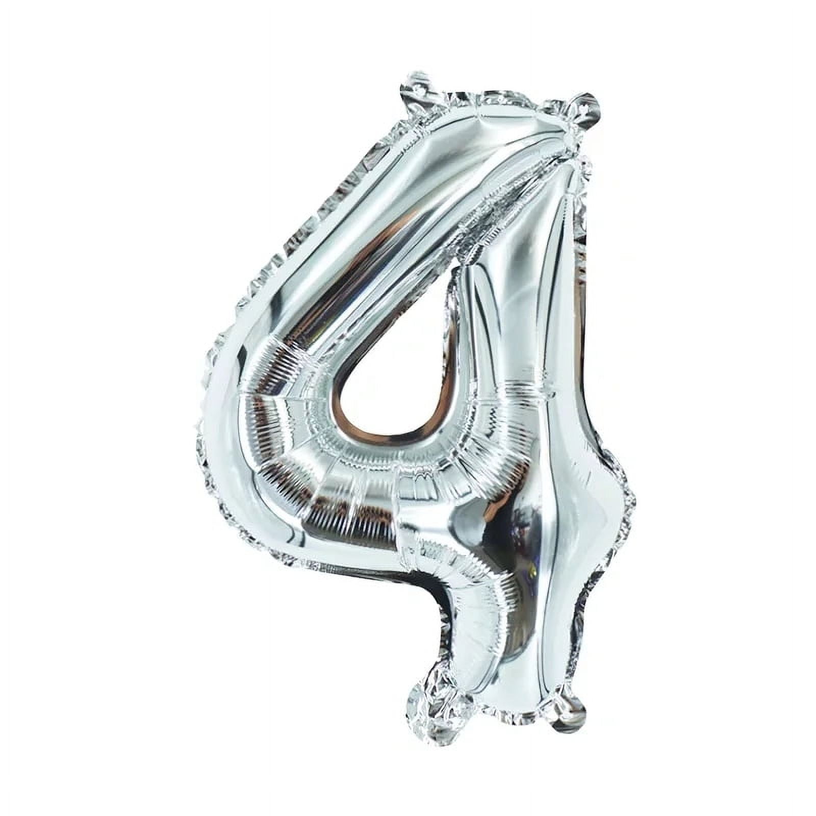 Number Four Balloon Silver Number 4 Balloon 32" Foil Mylar Silver ...