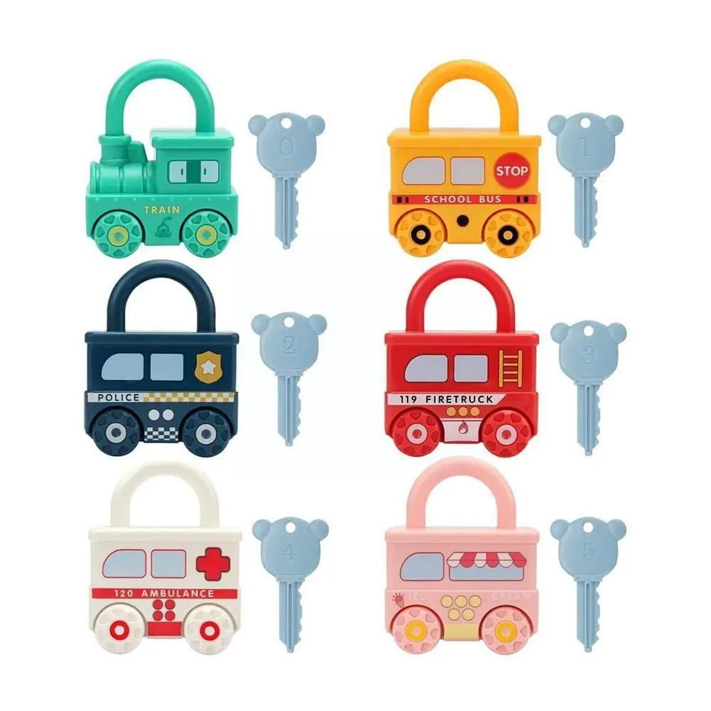 Number Matching Lock Toy Set, 6 Car Locks with 6 Keys, Math Learning ...
