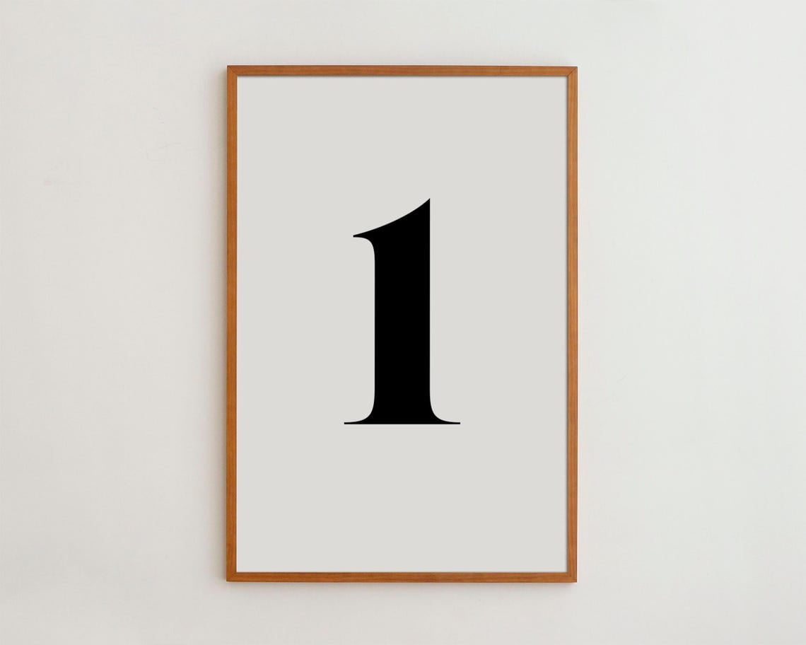 Number One Print Poster Minimalist Nursery Wall Art, Size X Unfframed ...