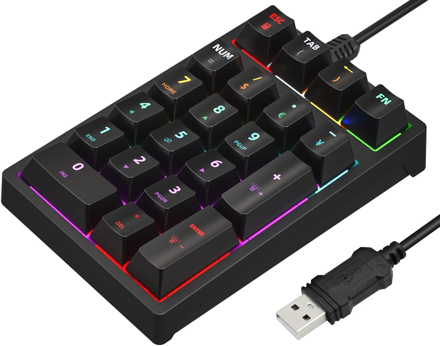 Number Pad, Mechanical USB Wired Numeric Keypad with Color Backlit 21 ...