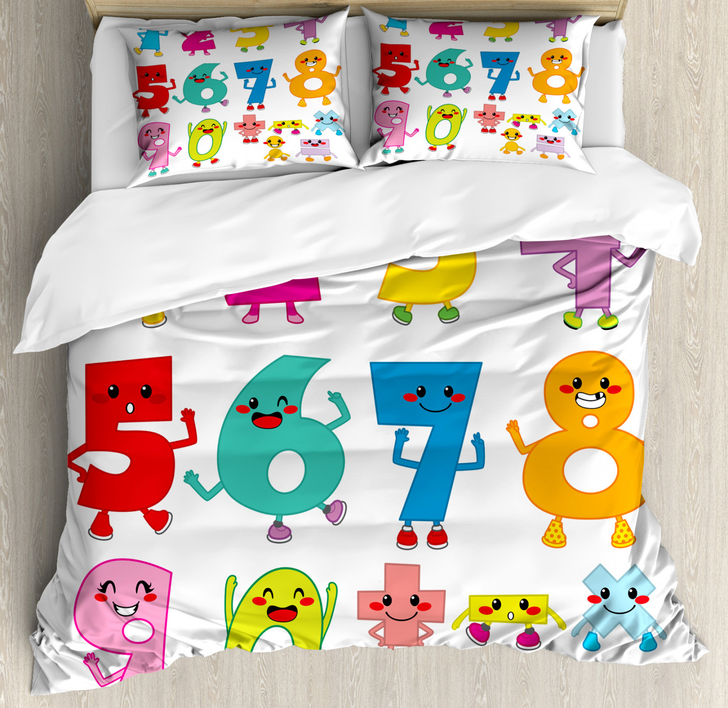 Number Queen Size Duvet Cover Set, Joyful Comic Numerals with ...