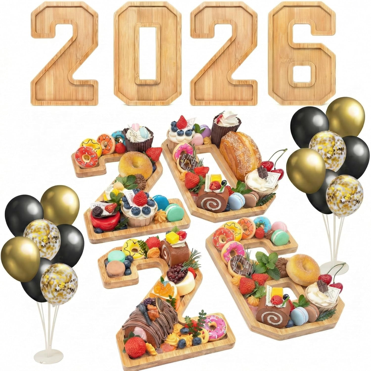 Number‑Shaped Bamboo Serving Trays, New Year Dessert Charcuterie Boards ...