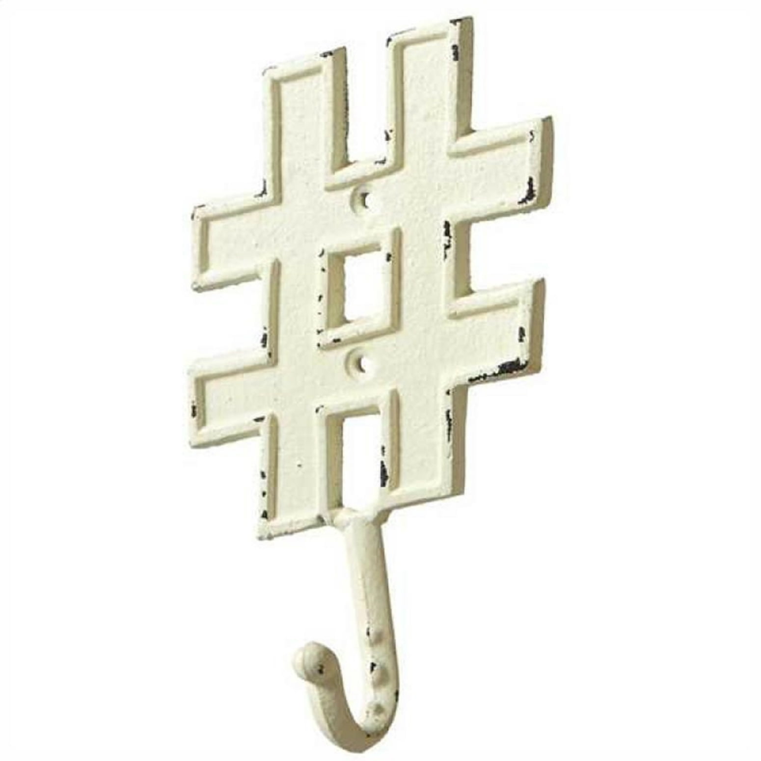Number Sign Hashtag Painted White Cast Iron Single 7.5 Inch Wall Hook ...