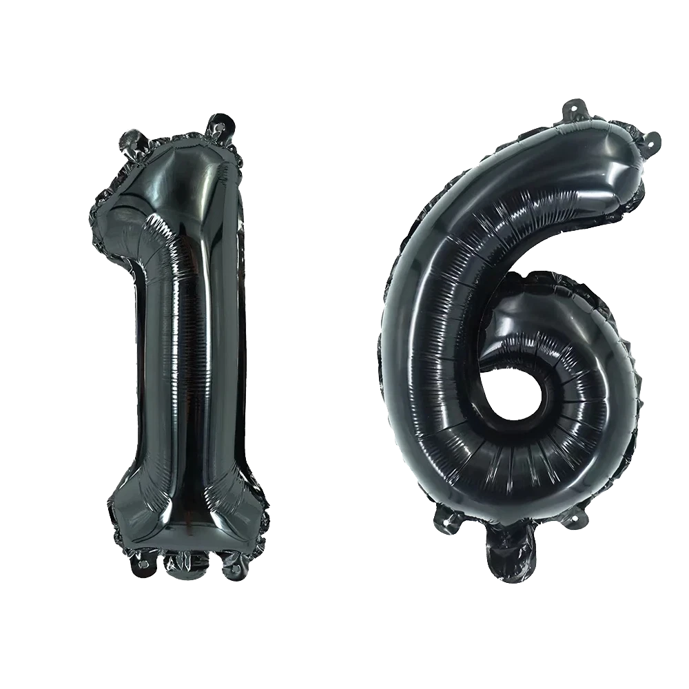 Number Sixteen Black Balloon, 32" Mylar, Sweet 16 Birthday Party Age ...