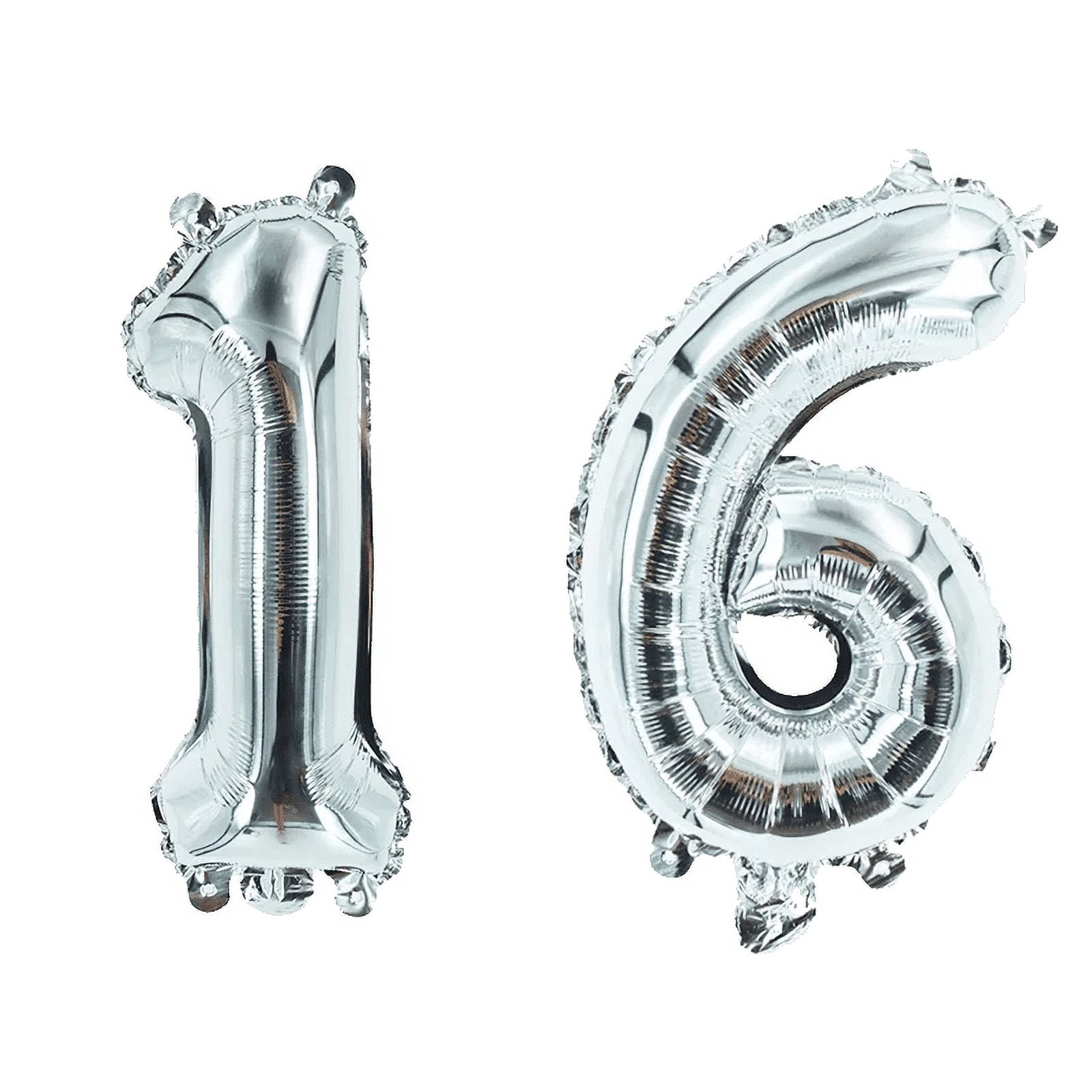 Number Sixteen Silver Balloon, 32" Foil Mylar, Sweet 16 Party ...