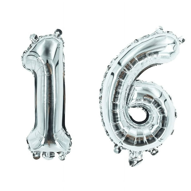 Number Sixteen Silver Balloon, 32" Foil Mylar, Sweet 16 Party ...