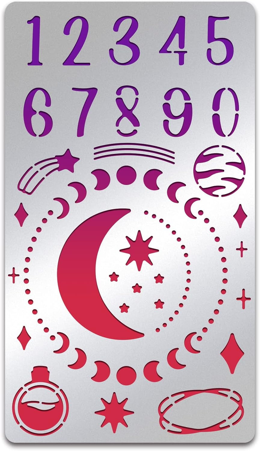 Number Stencils 7x4 Inch Moon Phase Drawing Template Sun Metal ...