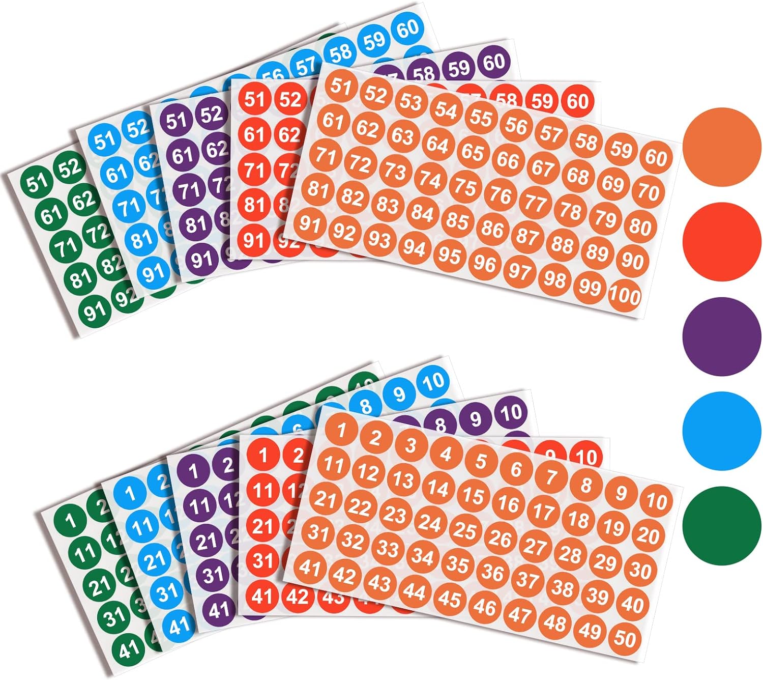 Number Stickers, 1 Inch Numbered 1 to 50 and 51 to 100 Vinyl Number ...