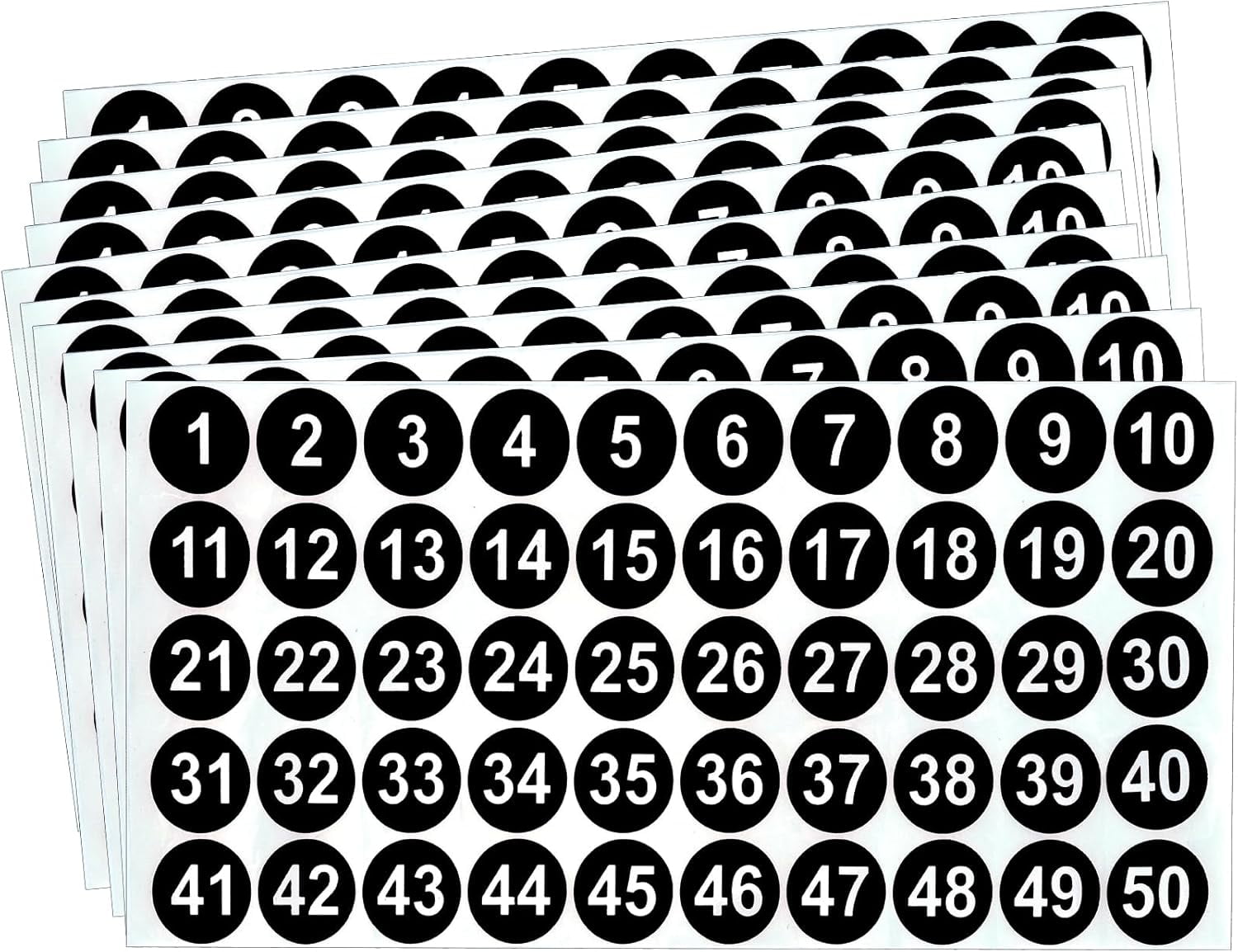 Number Stickers, Consecutive Number Stickers 1-50, 10 Sheets Round ...