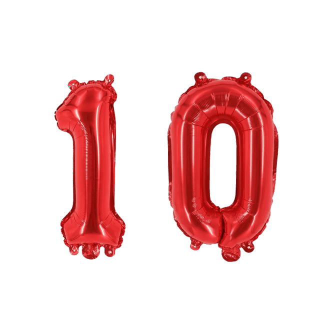 Number Ten Red Balloon, 32" Foil Mylar, Birthday Party Milestone 10 ...