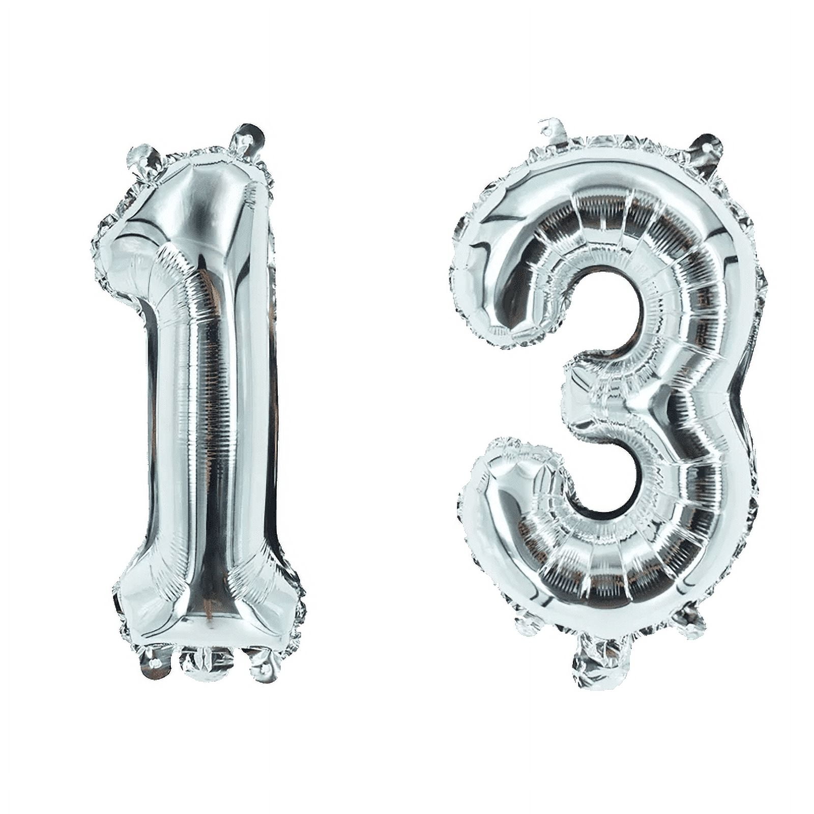 Number Thirteen Silver Balloon, 32" Foil Mylar, Teen Birthday Party Age ...