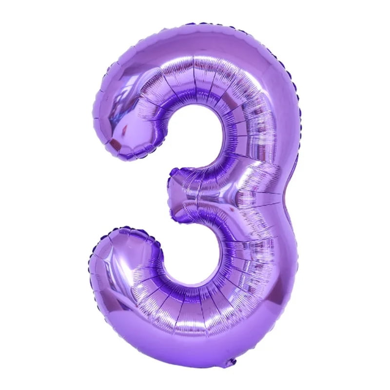 Number Three Balloon Purple Number 3 Balloon 32" Large Celebration ...