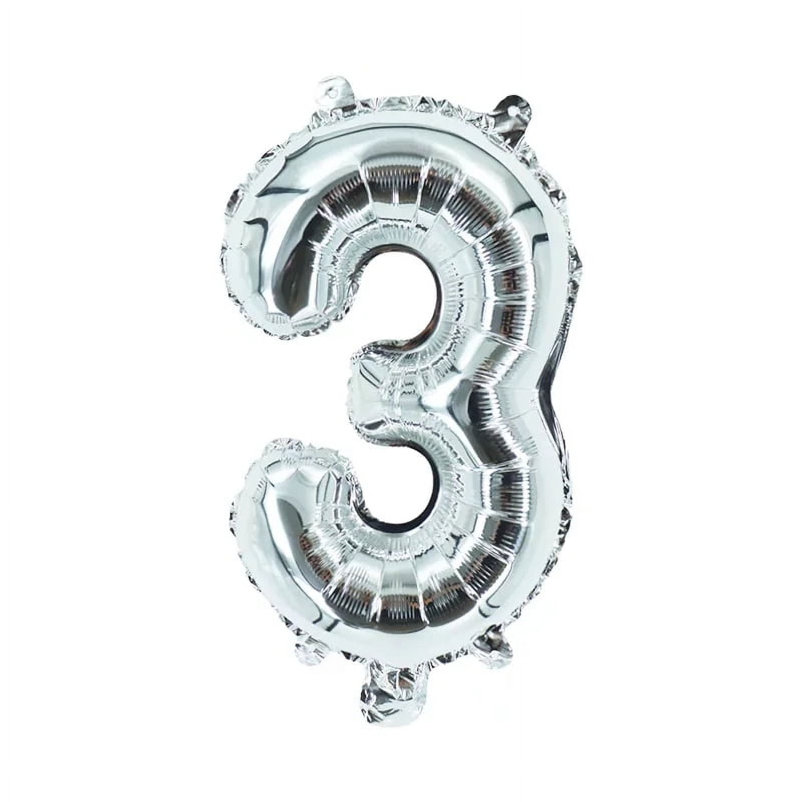 Number Three Balloon Silver Number 3 Balloon 32" Foil Mylar Silver ...