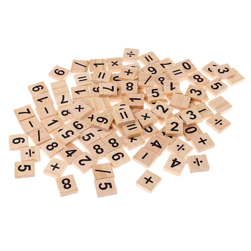Number and Symbol Set Wooden Tiles 100 Piece for Math Teaching ...