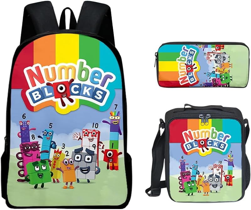 Number blocks fashion backpack and inclined shoulder bag laptop ...