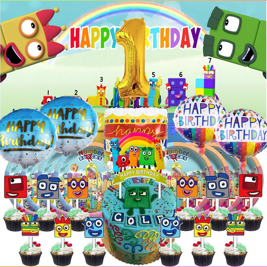 Numberblocks 1st Tableware Balloons Cake Toppers Backdrop Banner ...