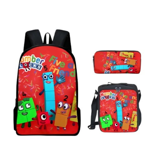 Numberblocks 3Pcs Backpack anime print Bookbag set Travel Daypack ...