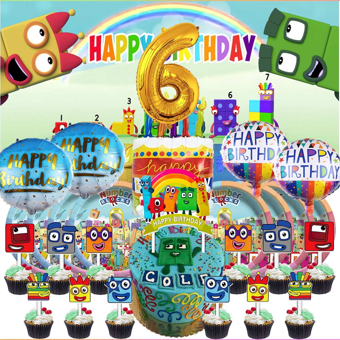 Numberblocks 6th Tableware Balloons Cake Toppers Backdrop Banner ...