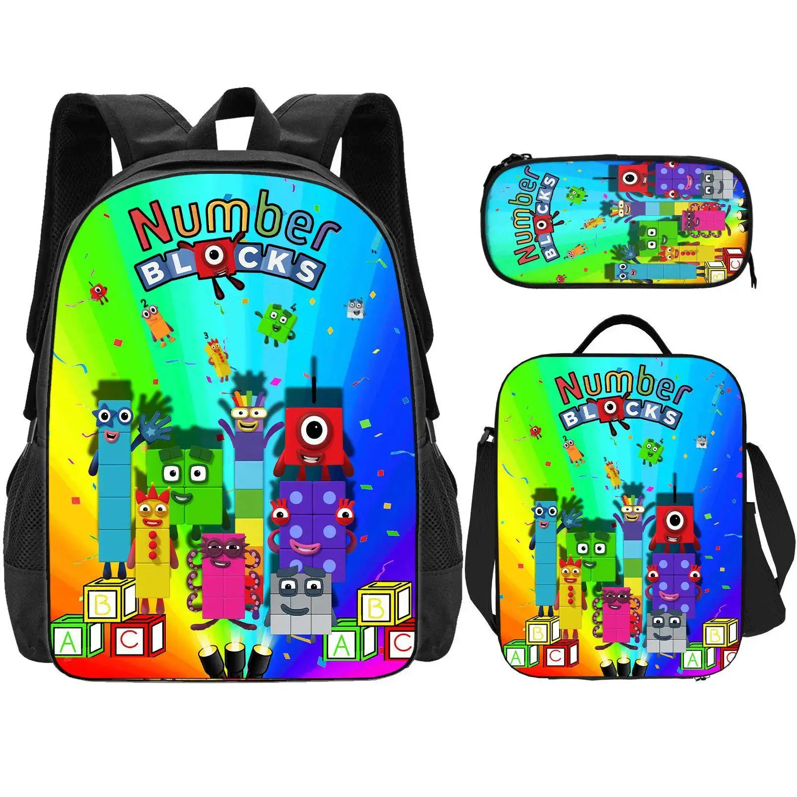 Numberblocks Backpack 3 Set Cartoon Character Creative Print Knapsack ...