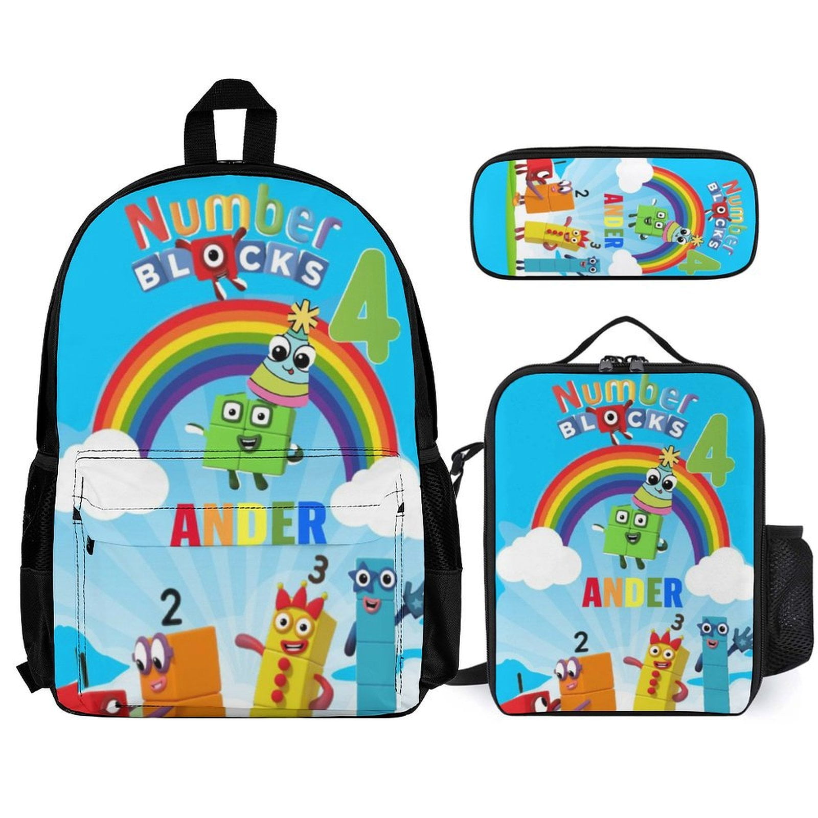 Numberblocks Backpack 3Pcs Set Lunch Box Stationery Case Bookbag ...