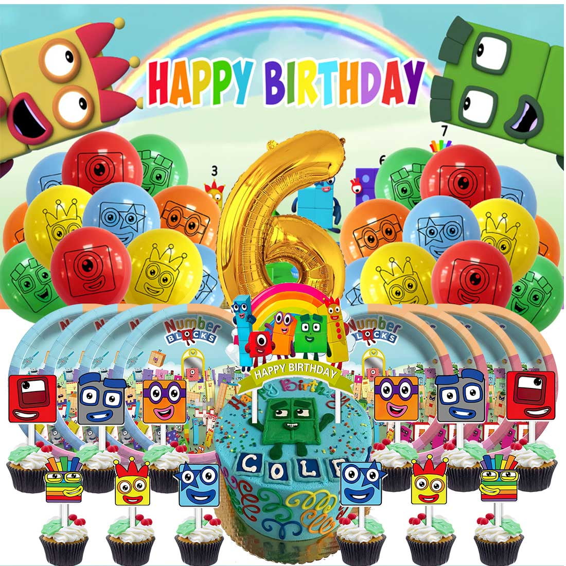 Numberblocks Balloons Party Supplies 6th Decor Tableware Birthday Cake ...