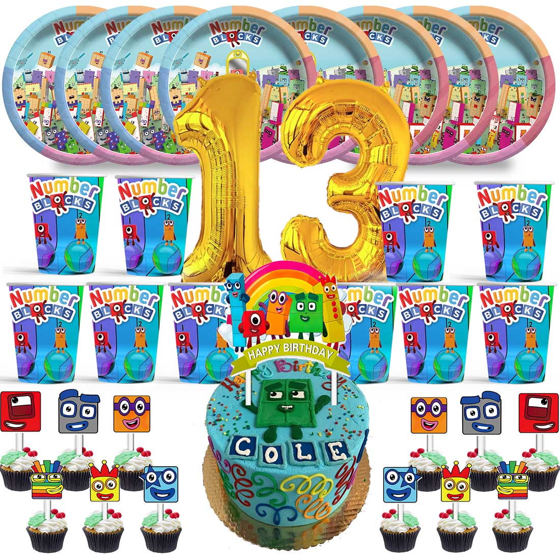 Numberblocks Birthday 13th Cups Party Supplies Plates Fans Decorations ...