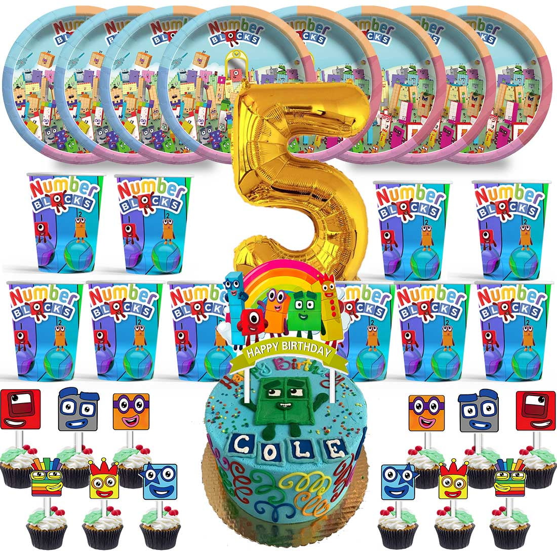Numberblocks Birthday 5th Cups Party Supplies Plates Fans Decorations ...
