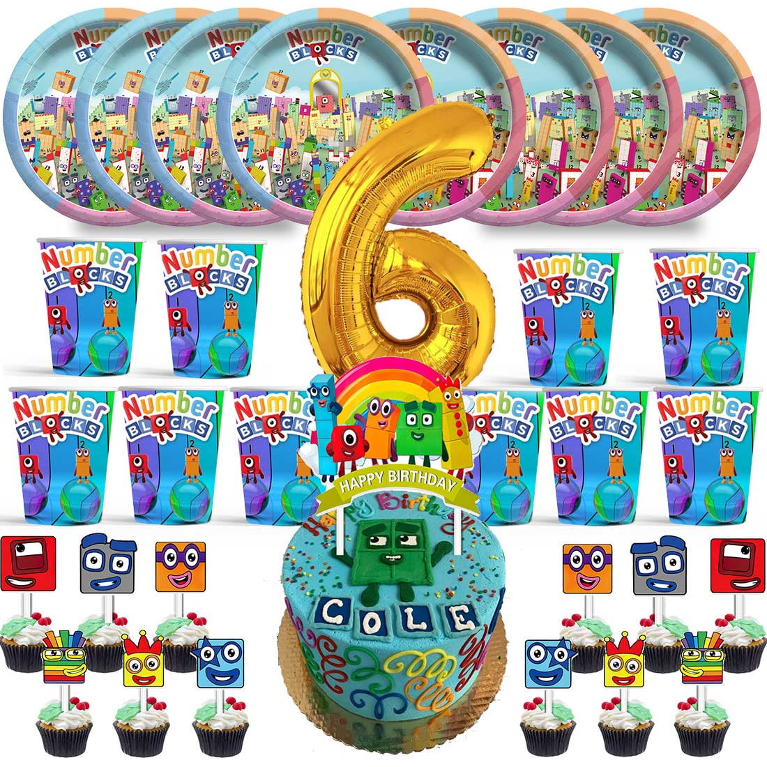 Numberblocks Birthday 6th Cups Party Supplies Plates Fans Decorations ...