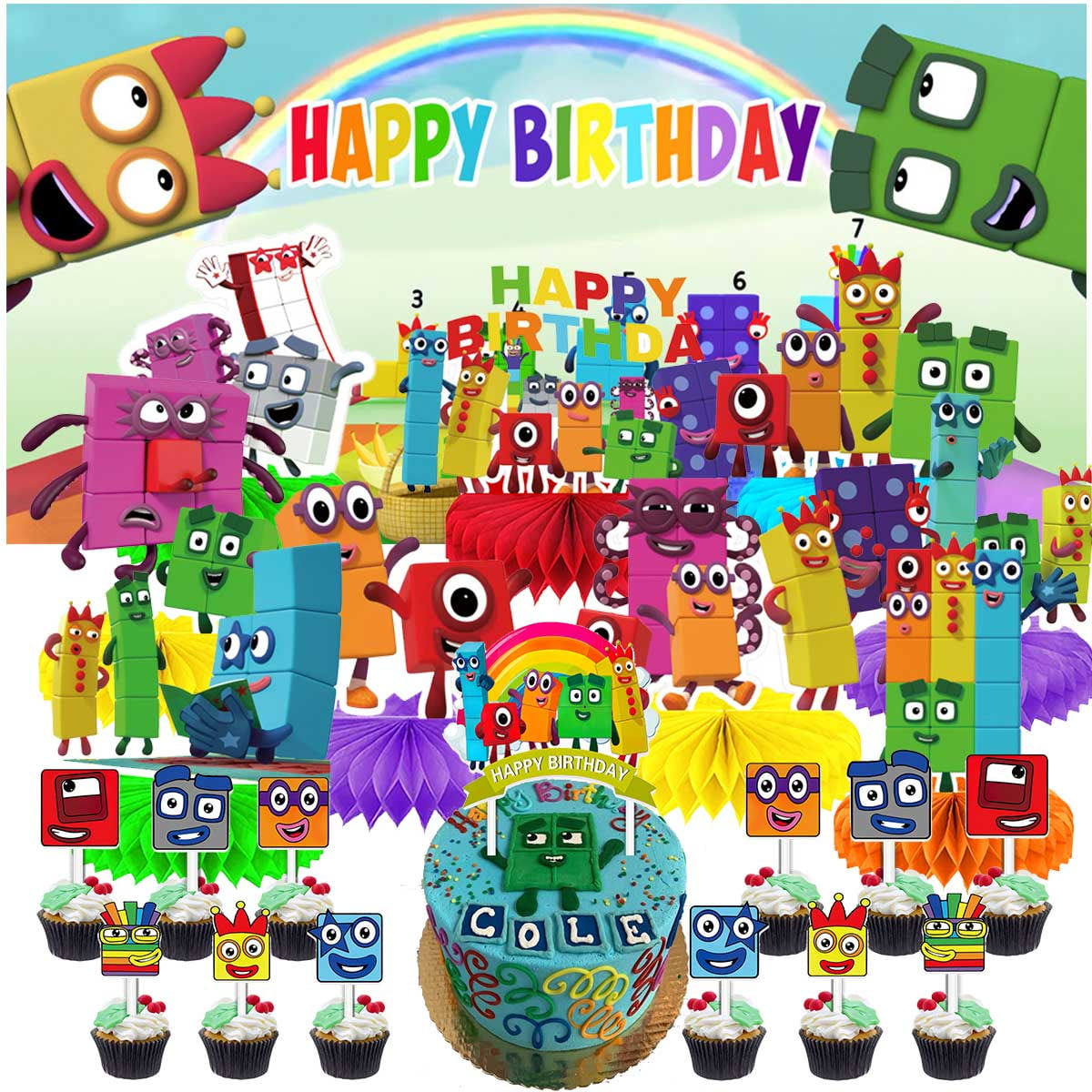 Numberblocks Honeycomb Centerpieces Table Toppers Backdrop Decorations ...