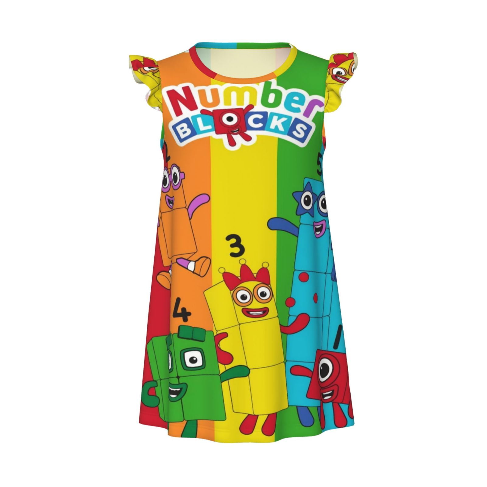 Numberblocks Little Girls Nightgowns Soft Flutter Sleeve Night Dress ...