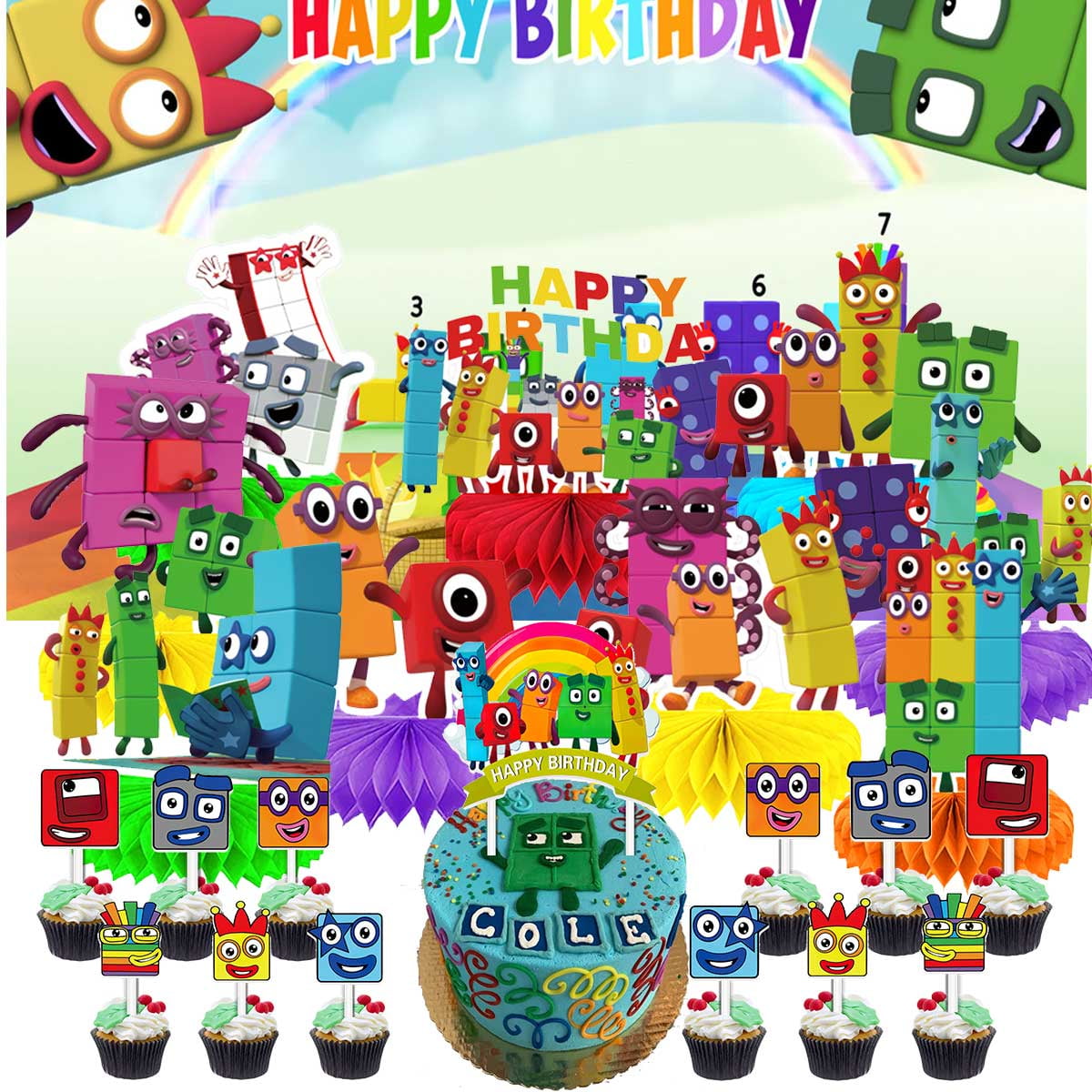 Numberblocks Party Decorations Centerpieces Honeycomb Table Toppers ...