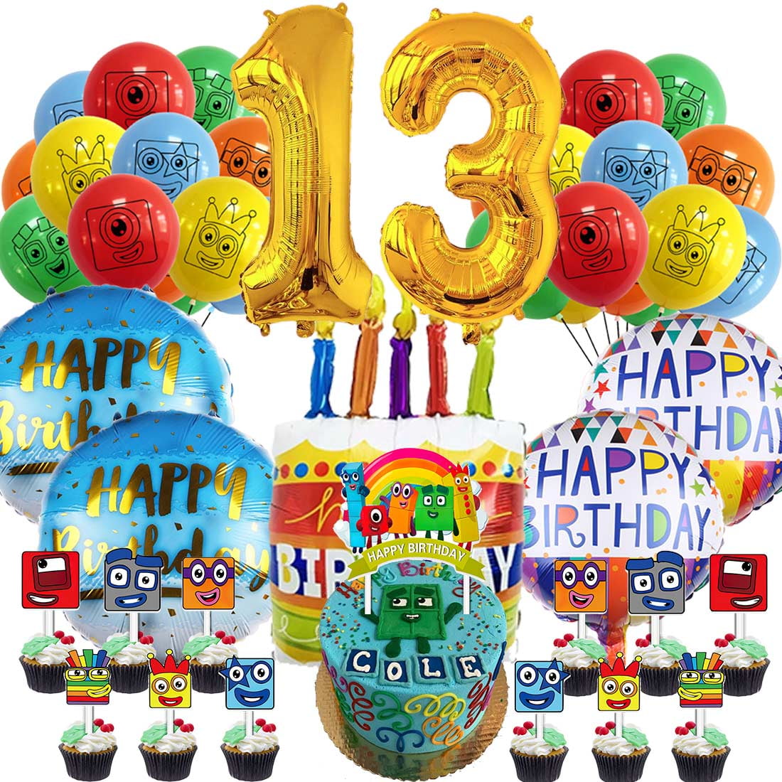 Numberblocks Party Supplies 13th Decor Kit Balloons Birthday Cake ...