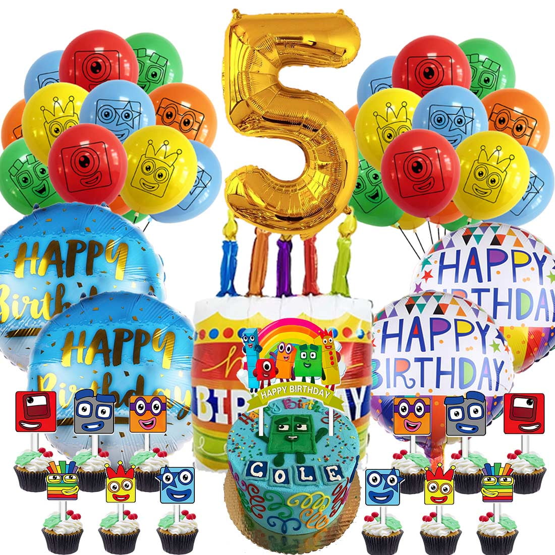 Numberblocks Party Supplies 5th Decor Kit Balloons Birthday Cake Topper ...