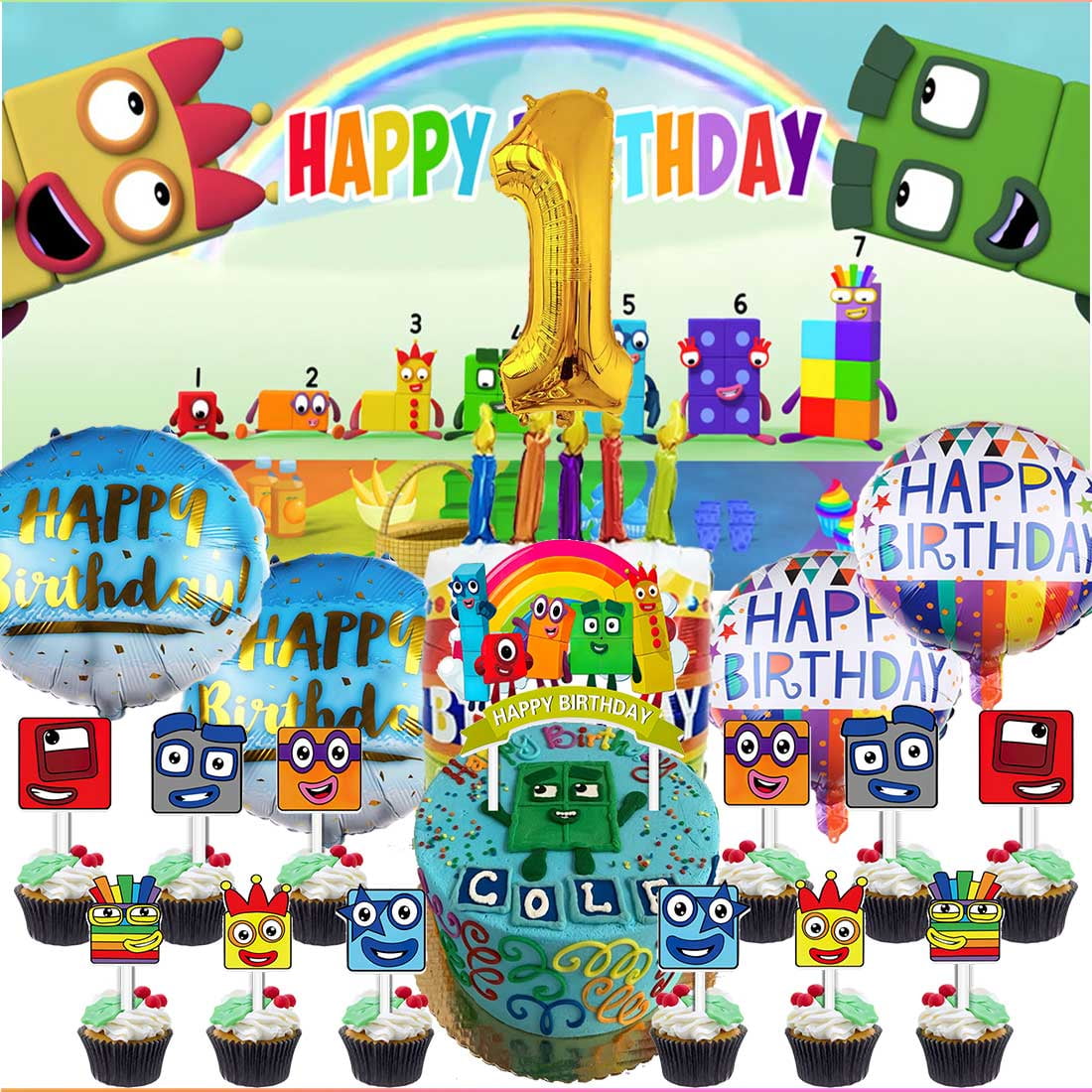 Numberblocks Party Supplies Decor 1st Kit Balloons Birthday Cake Topper ...