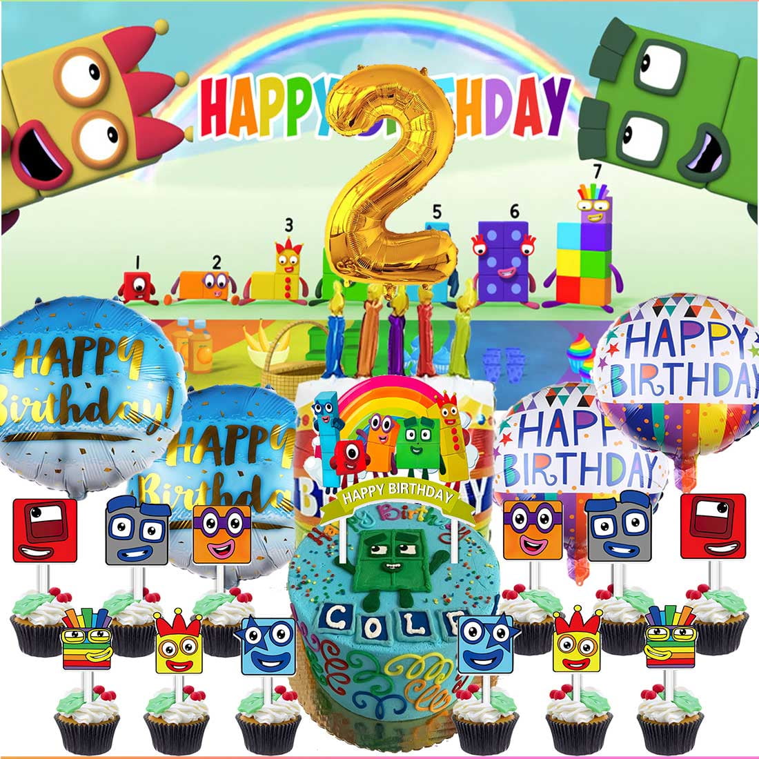 Numberblocks Party Supplies Decor 2nd Kit Balloons Birthday Cake Topper ...