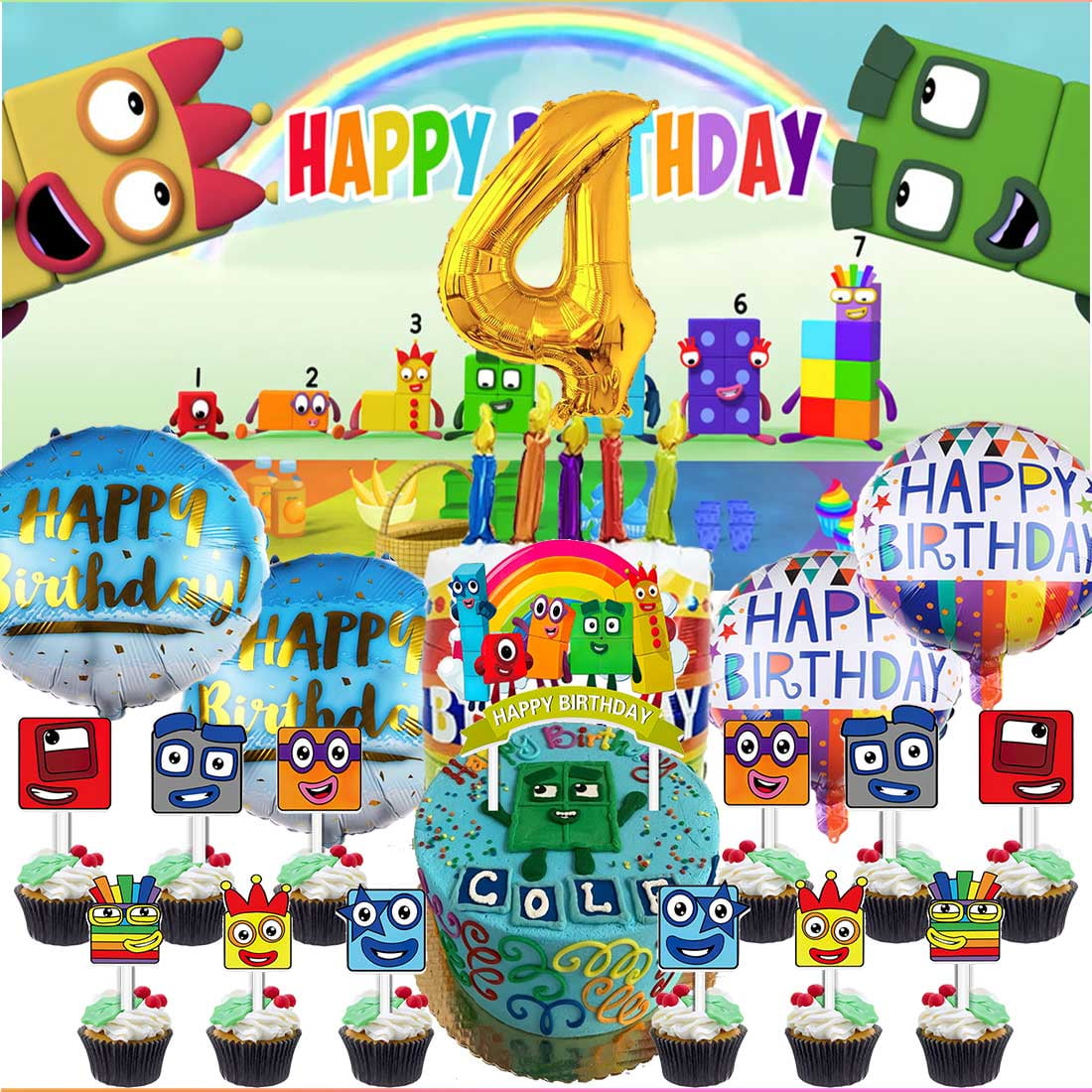 Numberblocks Party Supplies Decor 4th Kit Balloons Birthday Cake Topper ...
