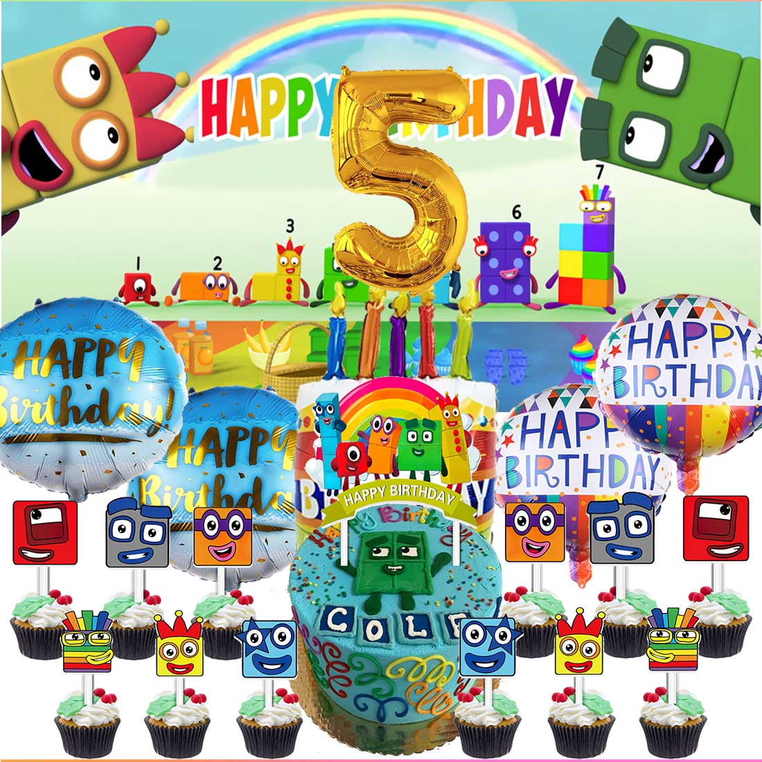 Numberblocks Party Supplies Decor 5th Kit Balloons Birthday Cake Topper ...