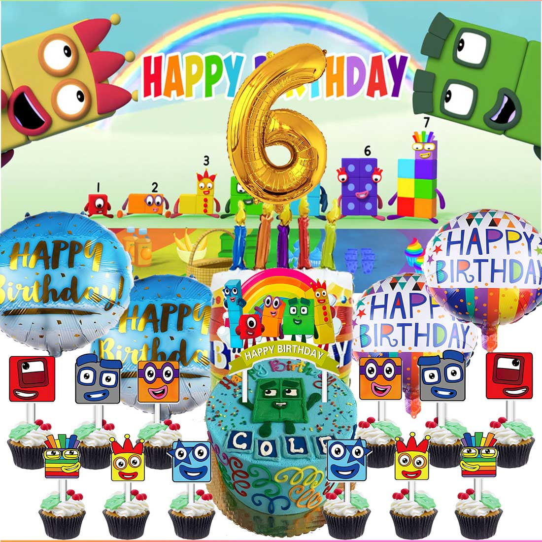 Numberblocks Party Supplies Decor 6th Kit Balloons Birthday Cake Topper ...