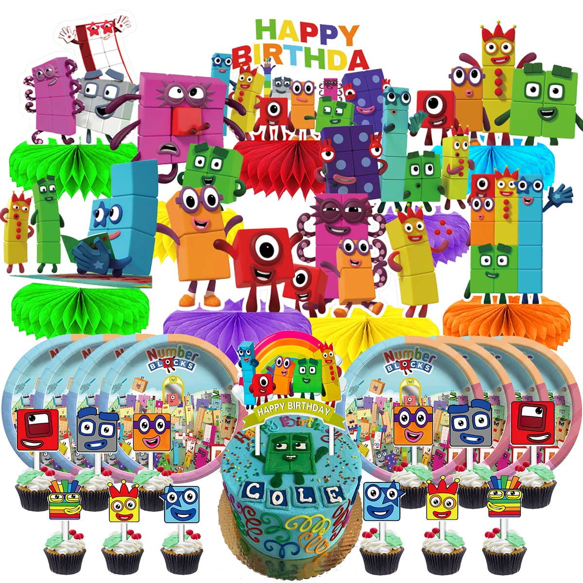 Numberblocks Party Supplies Decor Plates Fans Decorations Honeycomb ...